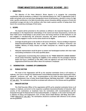 Fillable Online prime ministers shram awards scheme 2015 form Fax Email ...