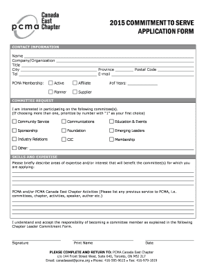 Fillable Online pcma 2015 COMMITMENT TO SERVE APPLICATION FORM CONTACT ...