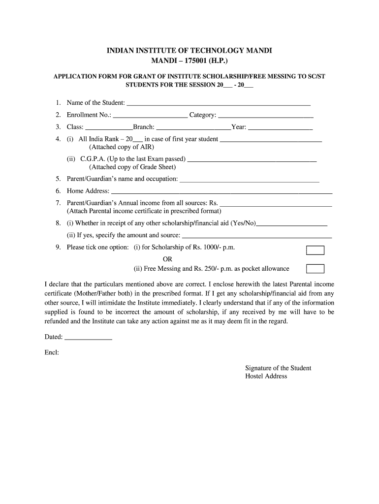 Fillable Online Indian institute of technology mandi mandi 175001 hp - IIT Mandi Fax Email Print ...