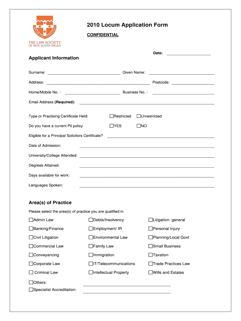 Fillable Online lawsociety com Locum Application Form - Homepage - Law ...