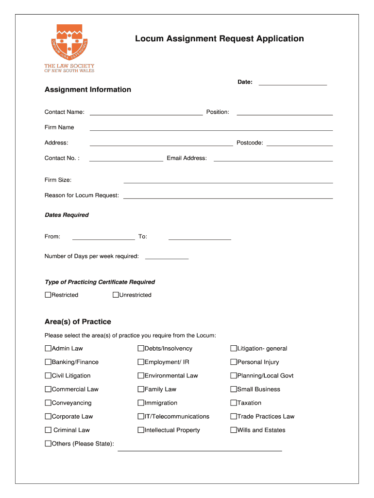 Fillable Online lawsociety com Locum Assignment Request Form - Law ...