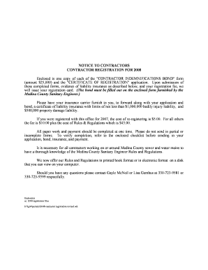 Fillable Online NOTICE TO CONTRACTORS CONTRACTOR REGISTRATION FOR ...