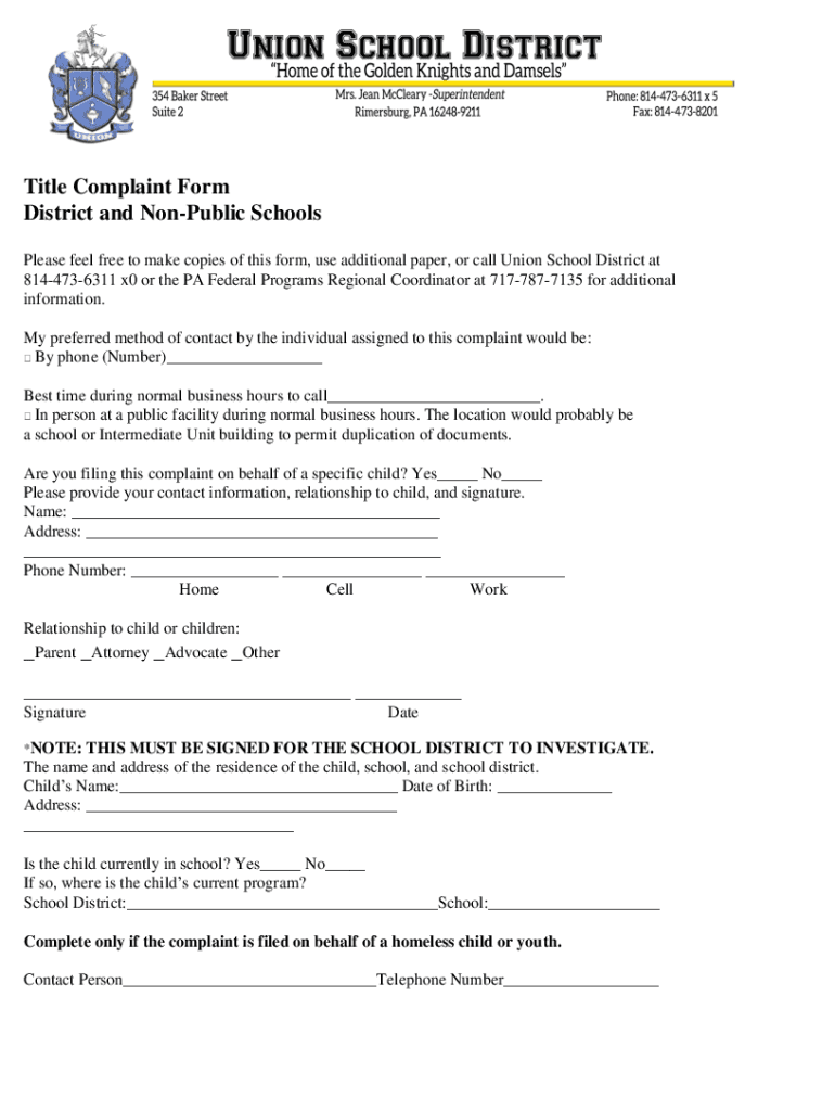 Fillable Online FREE 8+ Sample School Complaint Forms in PDFMS Word Fax ...