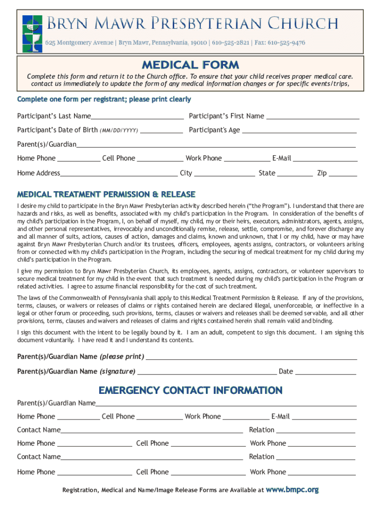 Fillable Online PDF EMERGENCY CONTACT/ PARENTAL CONSENT FORM Fax Email Print - pdfFiller