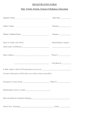 Fillable Online Religious Education Registration Form - Holy Trinity ...