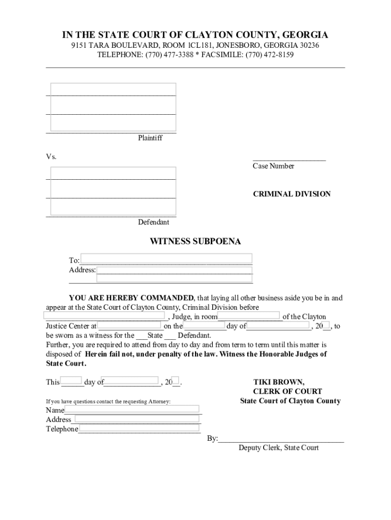 Fillable Online Fillable Online IN THE STATE COURT OF CLAYTON COUNTY, GEORGIA ... Fax Email ...