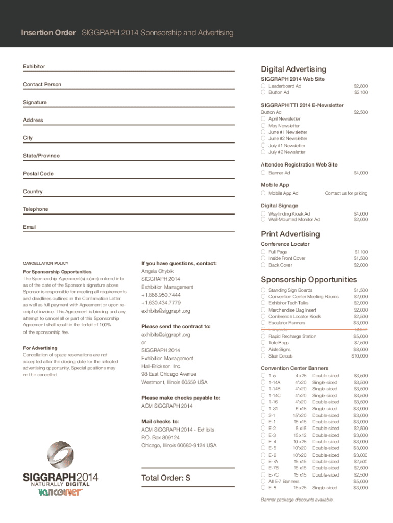 Fillable Online s2014 siggraph Advertising Insertion Order - images ...
