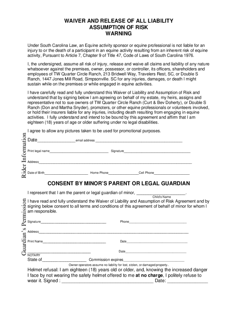 Fillable Online FINALLY FARM, INC. RELEASE AND WAIVER OF LIABILITY ...