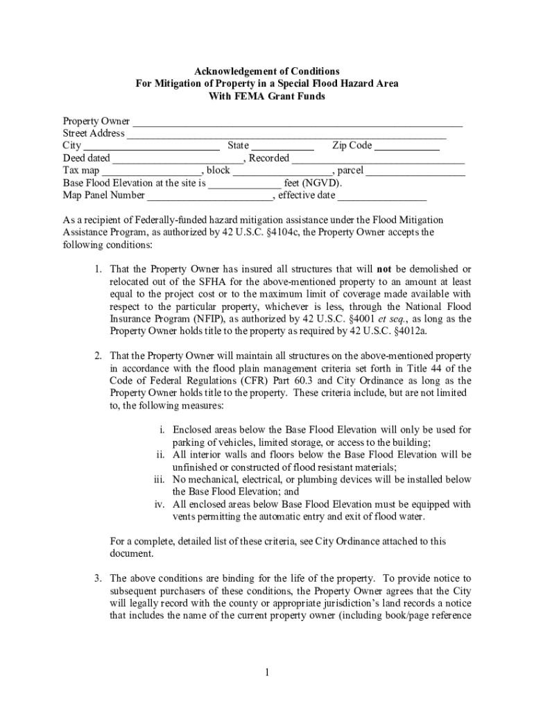Fillable Online 1 Acknowledgement of Conditions For Mitigation of ...