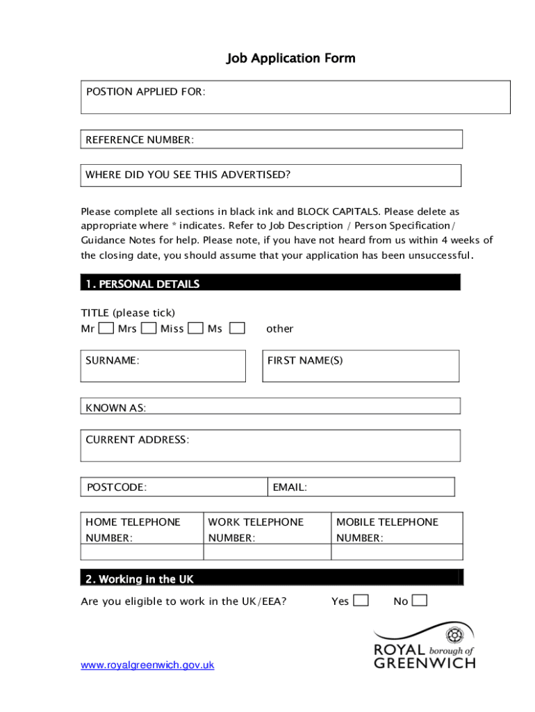 Fillable Online Teaching Job Application Form - alderwood.greenwich.sch ...