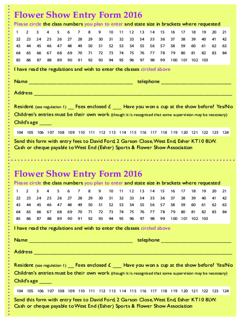 Fillable Online westendflowershow co A Small Standard Flower Show ...