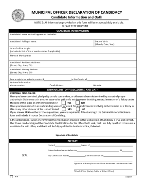 Fillable Online MUNICIPAL OFFICER DECLARATION OF CANDIDACY Fax Email ...