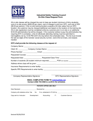 Fillable Online Industrial Safety Training Council On-Site Class ...