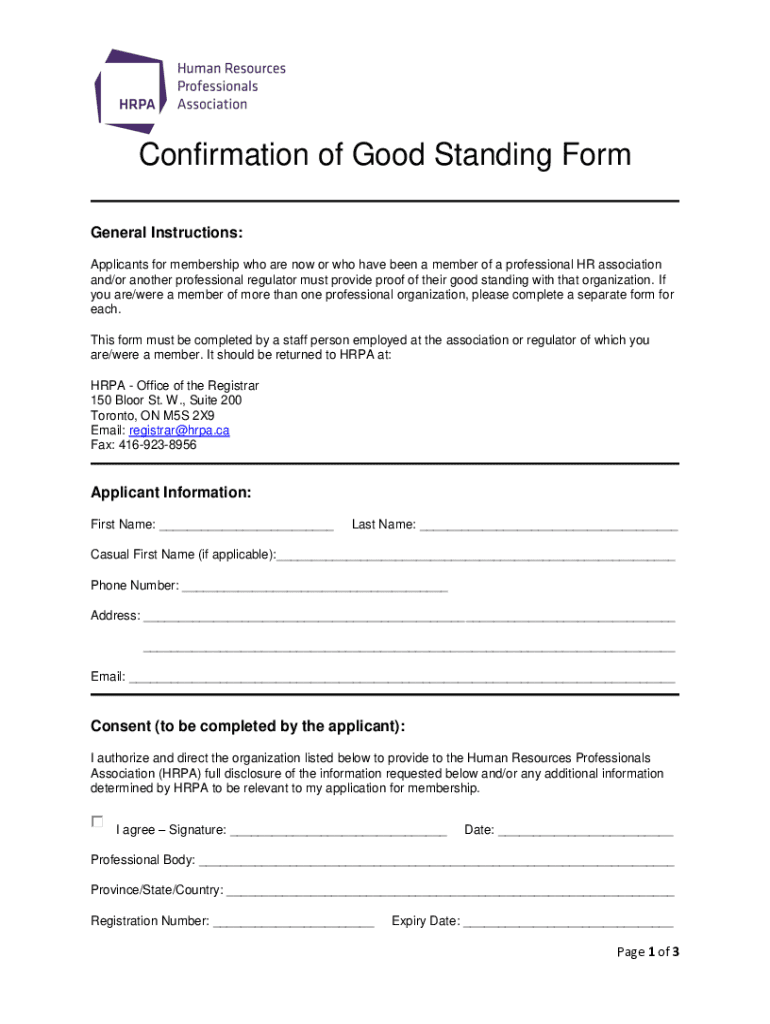 Fillable Online Confirmation of Good Standing Form Fax Email Print ...