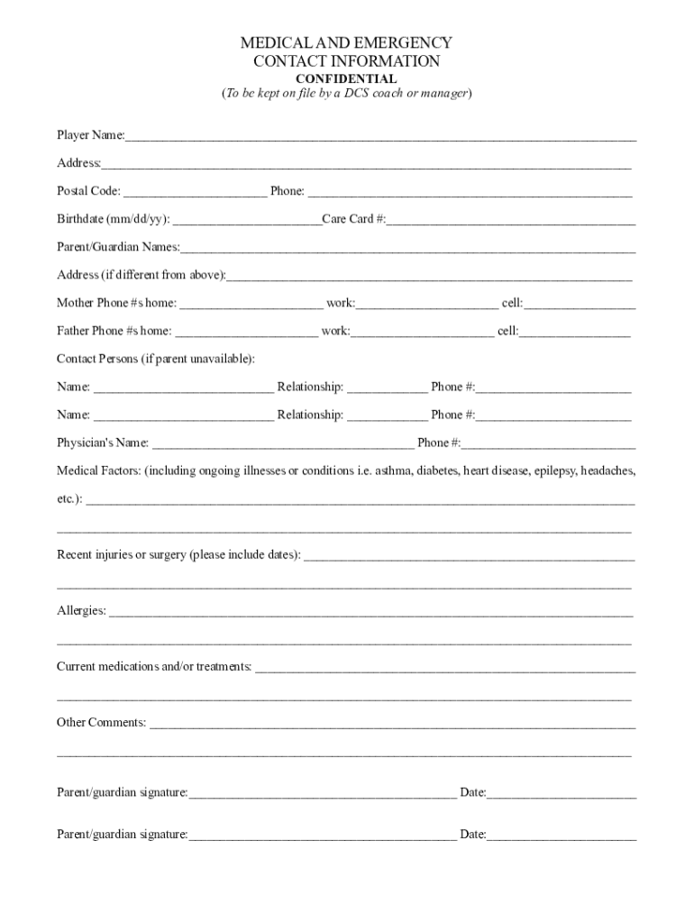 Fillable Online DCS - MEDICAL AND EMERGENCY Form.pages - DCS-MEDICAL ...