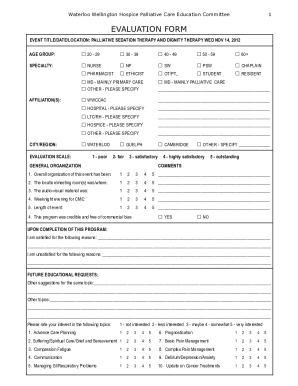 Fillable Online Palliative Sedation and Dignity Therapy Evaluation Form ...