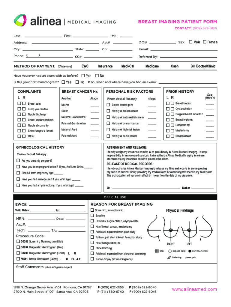 Fillable Online BREAST IMAGING PATIENT FORM Fax Email Print - pdfFiller