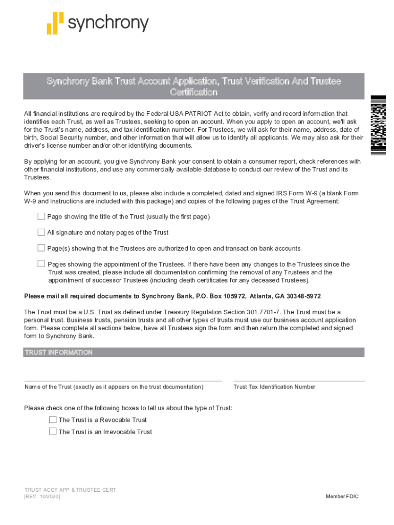 Synchrony Bank Trust Account - Fill Online, Printable, Fillable, Blank ...