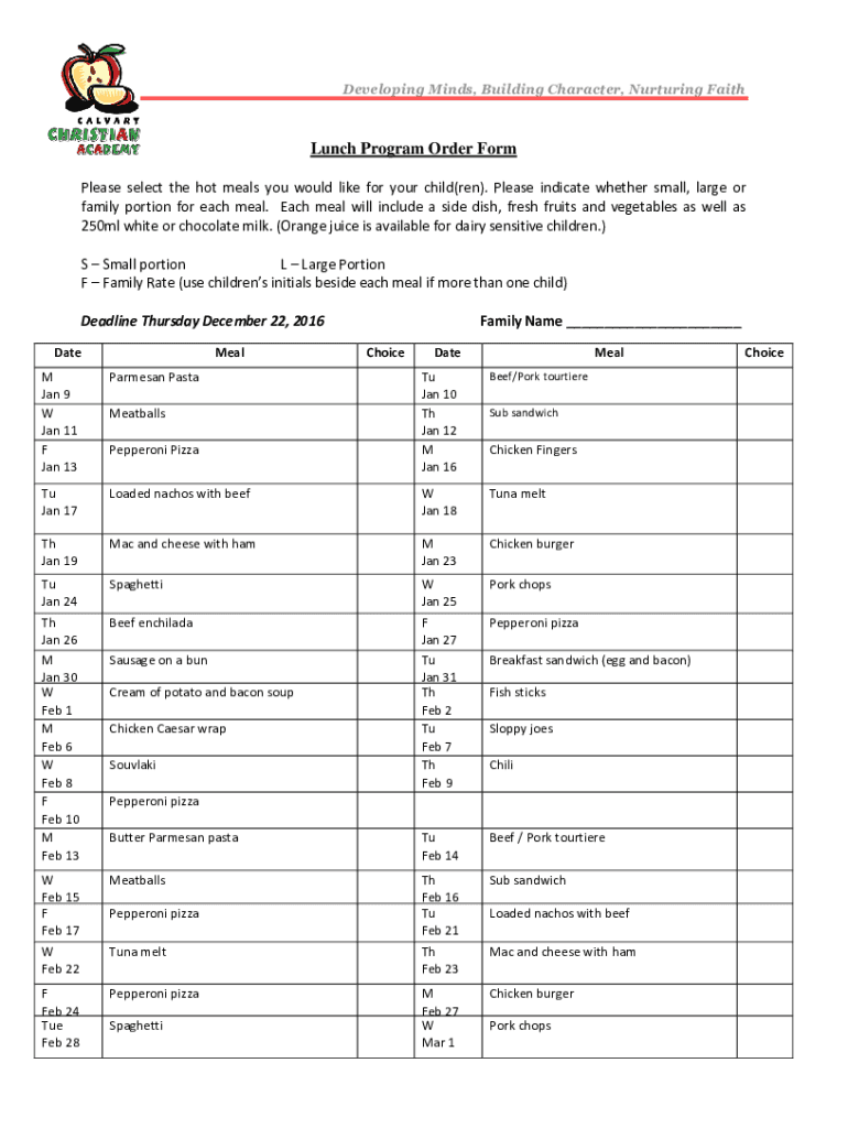 Fillable Online Nutrition and Menu Planning for Children in the Child ...