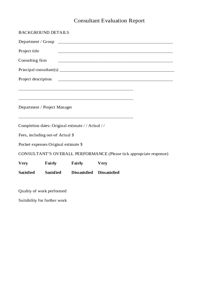 Consultant Evaluation Report Doc Template | pdfFiller