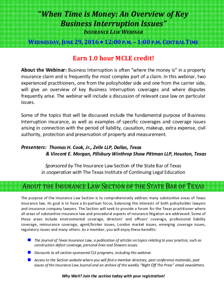 Fillable Online will give an overview of key Business Interruption ...