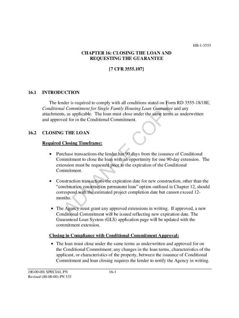 Fillable Online CHAPTER 16: CLOSING THE LOAN AND REQUESTING ... - rd ...
