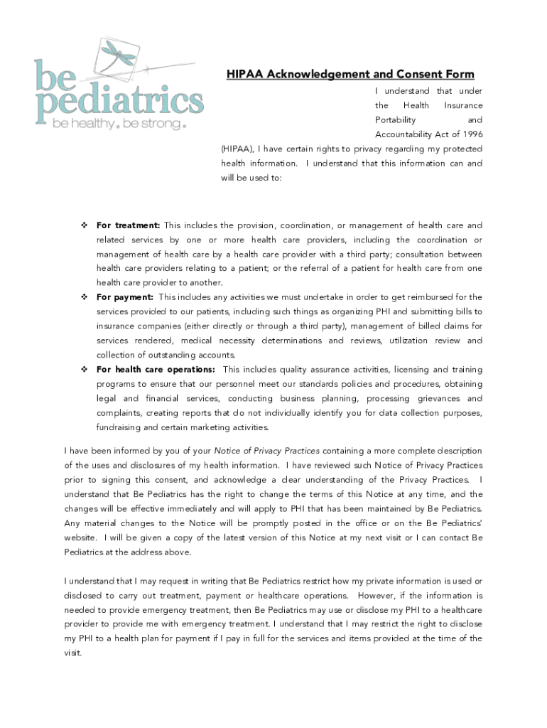 Fillable Online Be Peds HIPAA form.docx Fax Email Print - pdfFiller