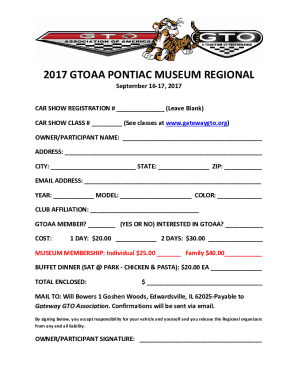 Fillable Online CAR SHOW CLASS # (See classes at www Fax Email Print ...