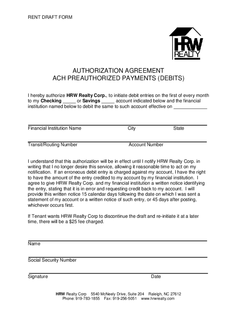 Fillable Online Get the authorization agreement for direct draft ...