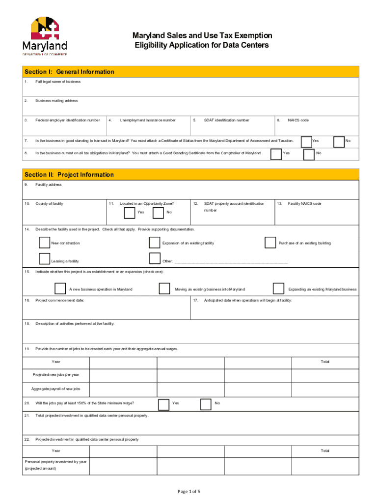 Fillable Online Maryland Sales and Use Tax Exemption Eligibility ...