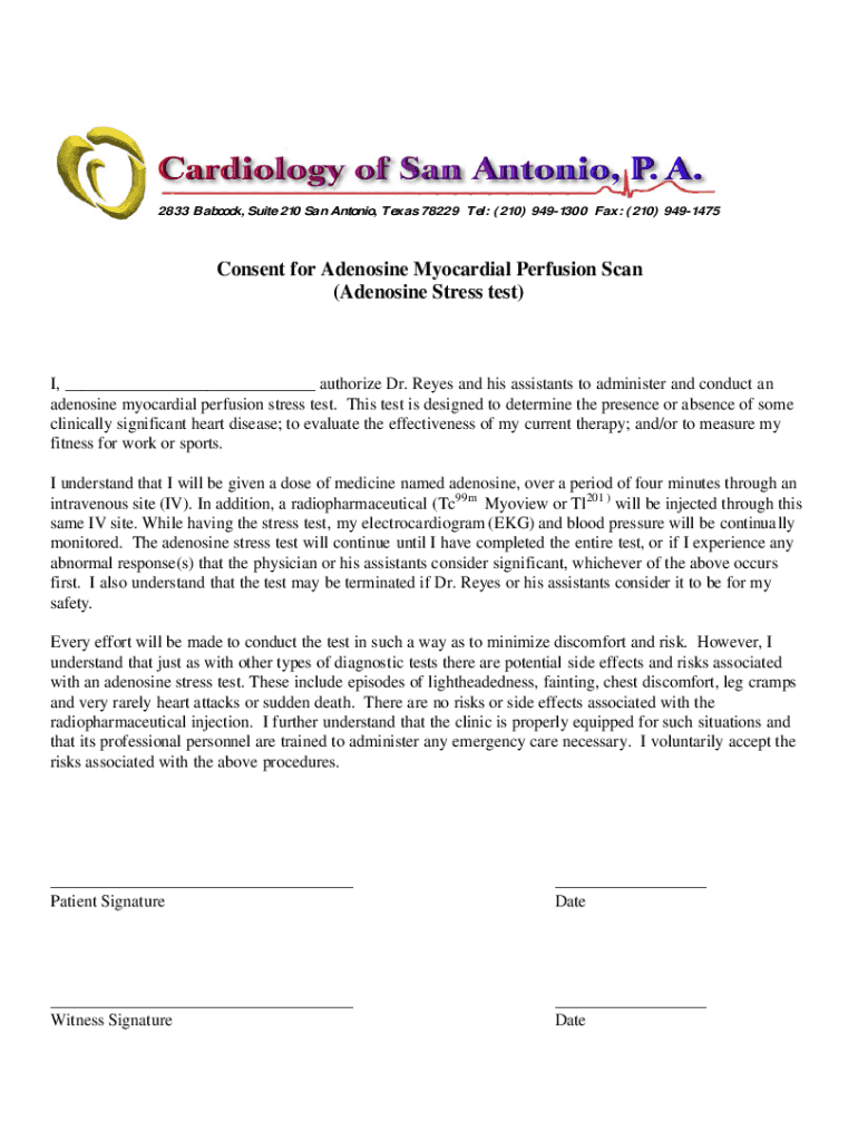 Fillable Online Consent for Adenosine Myocardial Perfusion Scan ...