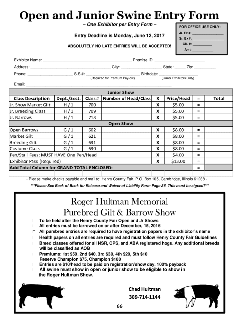 Fillable Online Open and Junior Swine Entry Form Open Show X $5.00 One ...