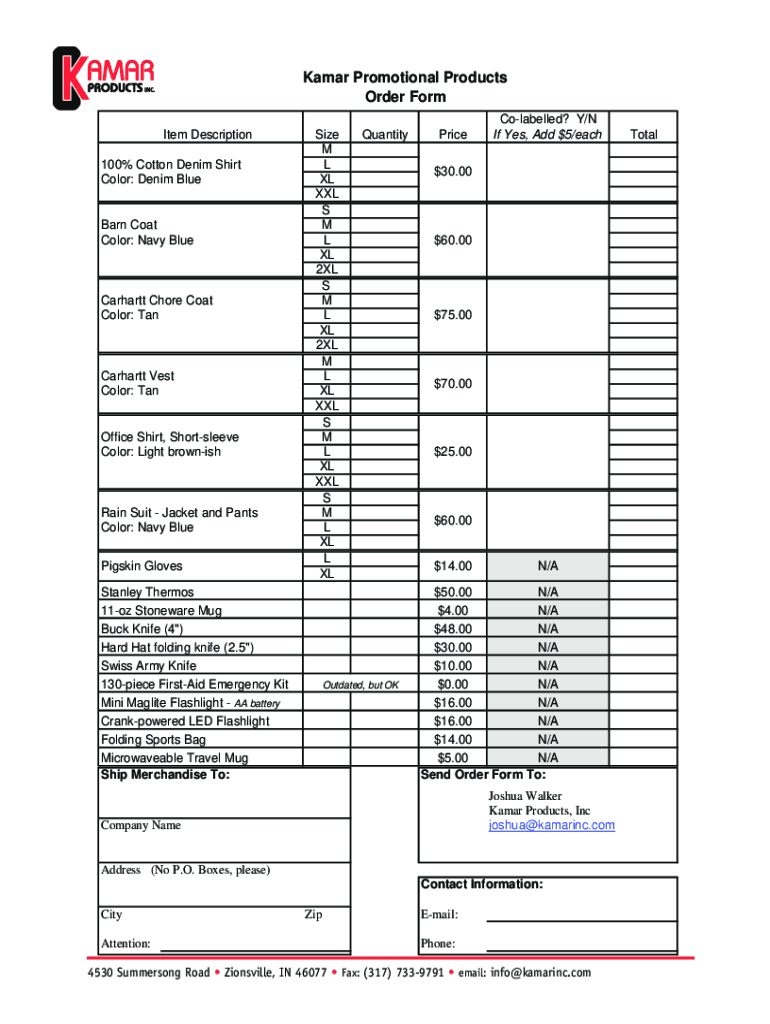 Fillable Online Kamar Promotional Products Fax Email Print - pdfFiller