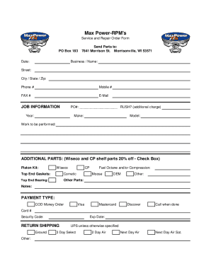 Fillable Online Service and Repair Order Form Fax Email Print - pdfFiller