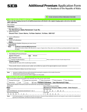 Fillable Online Additional Premium Application Form Malta (English).indd Fax Email Print - pdfFiller