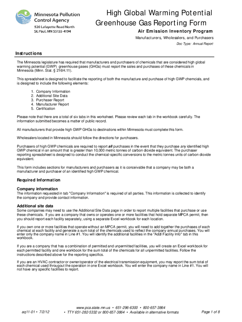 Fillable Online High Global Warming Potential Greenhouse Gas Reporting Form Fax Email Print ...