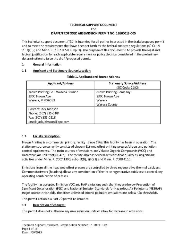 Fillable Online Intent to Issue Air Emission Permit to Brown Printing ...