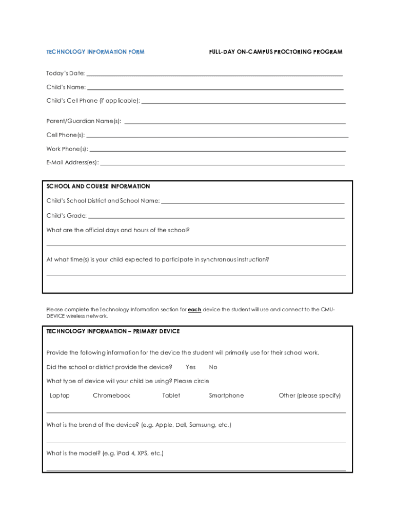 Fillable Online On-Campus Proctoring Program Technology Information Form Fax Email Print - pdfFiller