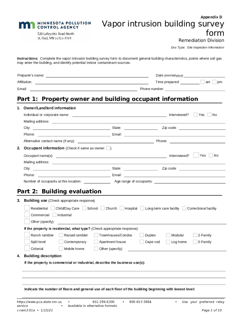 DOC Vapor Intrusion Interior Building Survey , c-rem3-01a Doc Template ...
