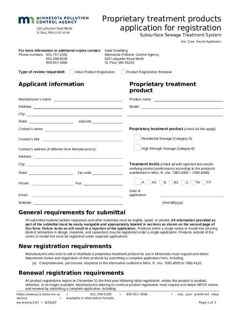 Proprietary treatment products application for registration ...