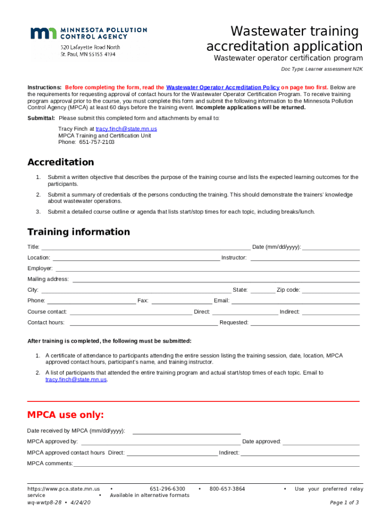 Wastewater training accreditation application. For Public use of ...