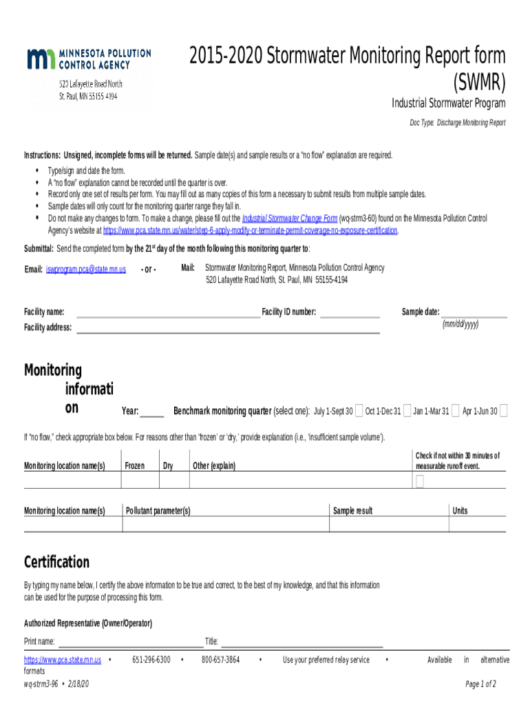 2015-2020 Stormwater Monitoring Report (SWMR). Industrial Stormwater ...