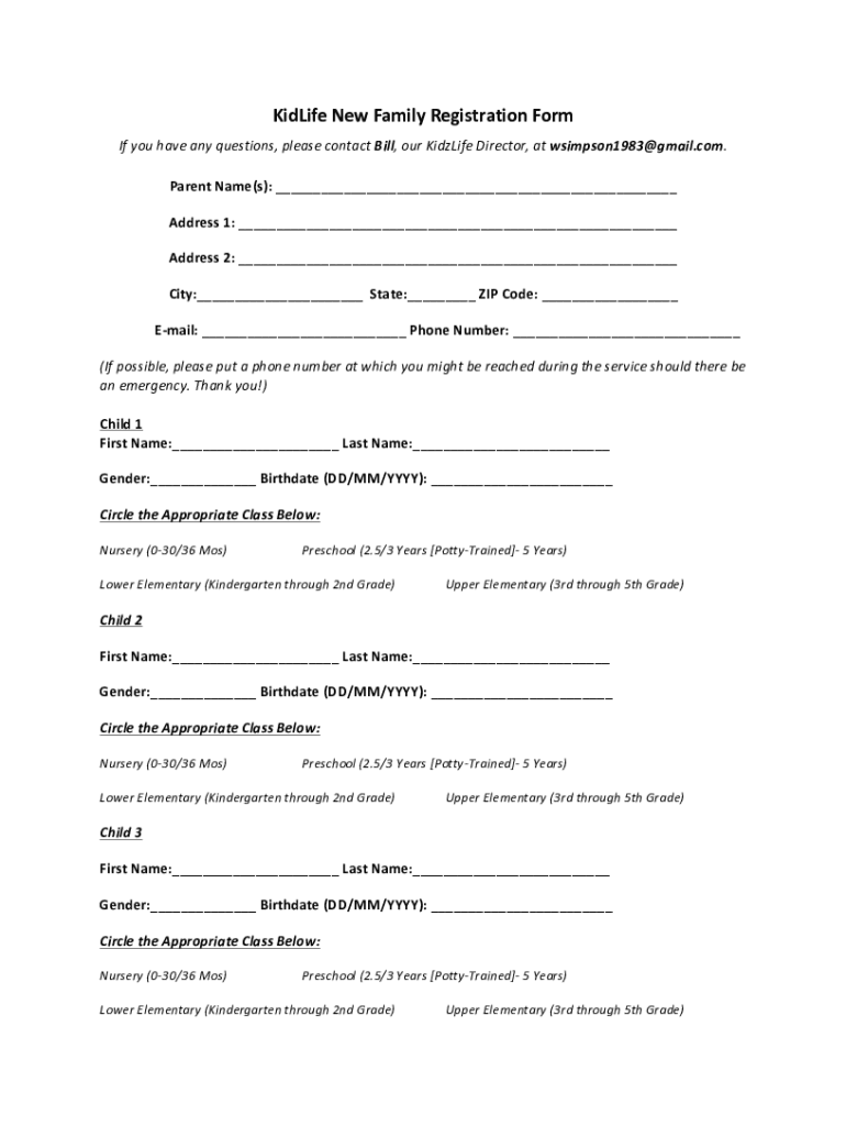 Fillable Online KidLife New Family Registration Form.docx Fax Email ...