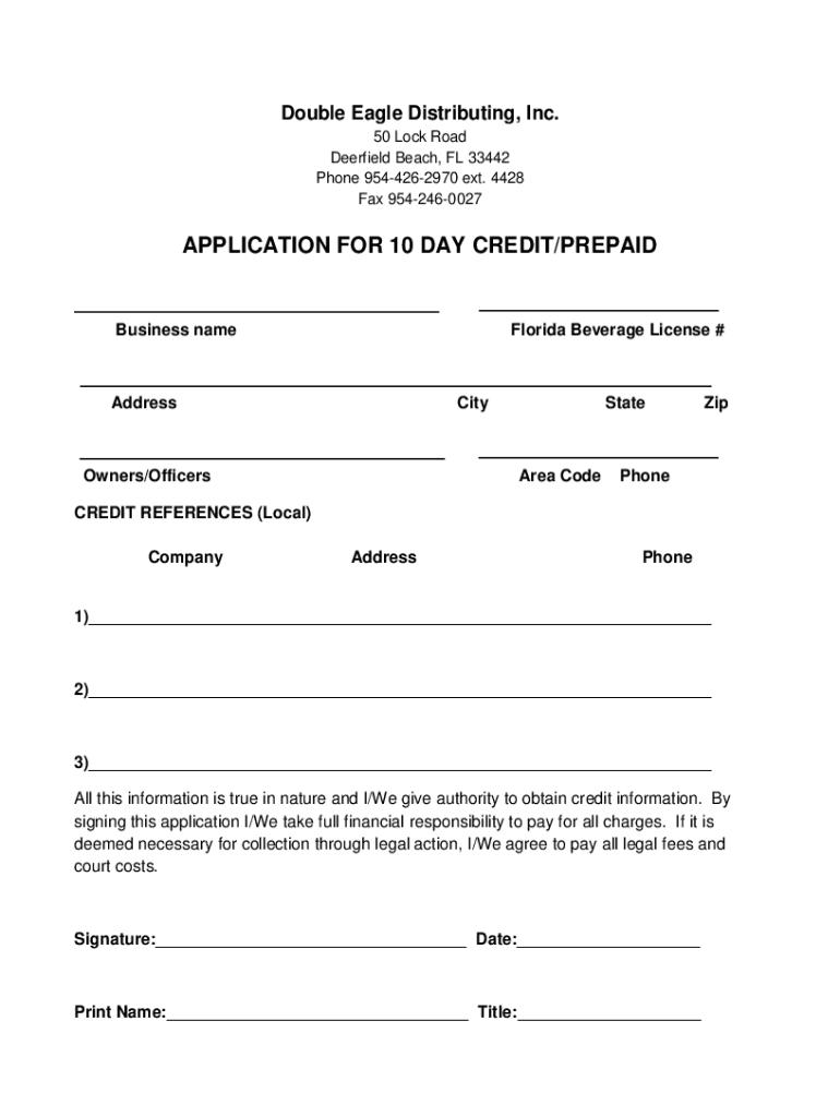 Fillable Online Double Eagle Distributing Inc 50 Lock Rd, Deerfield ...