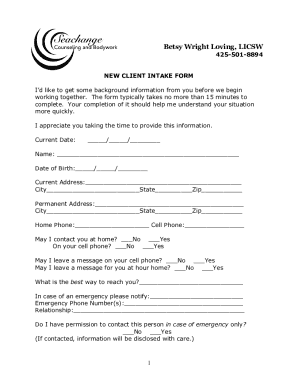Fillable Online NEW CLIENT INTAKE FORM.doc Fax Email Print - pdfFiller