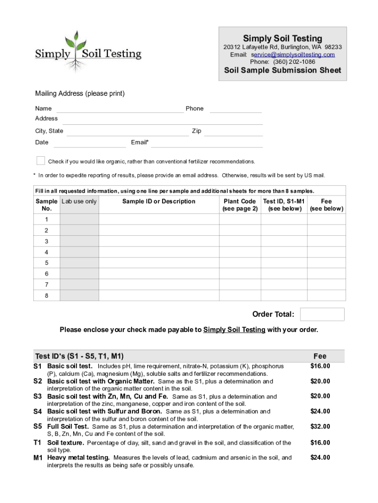 Fillable Online Submitting Soil Samples for Analysis - Simply Soil ...