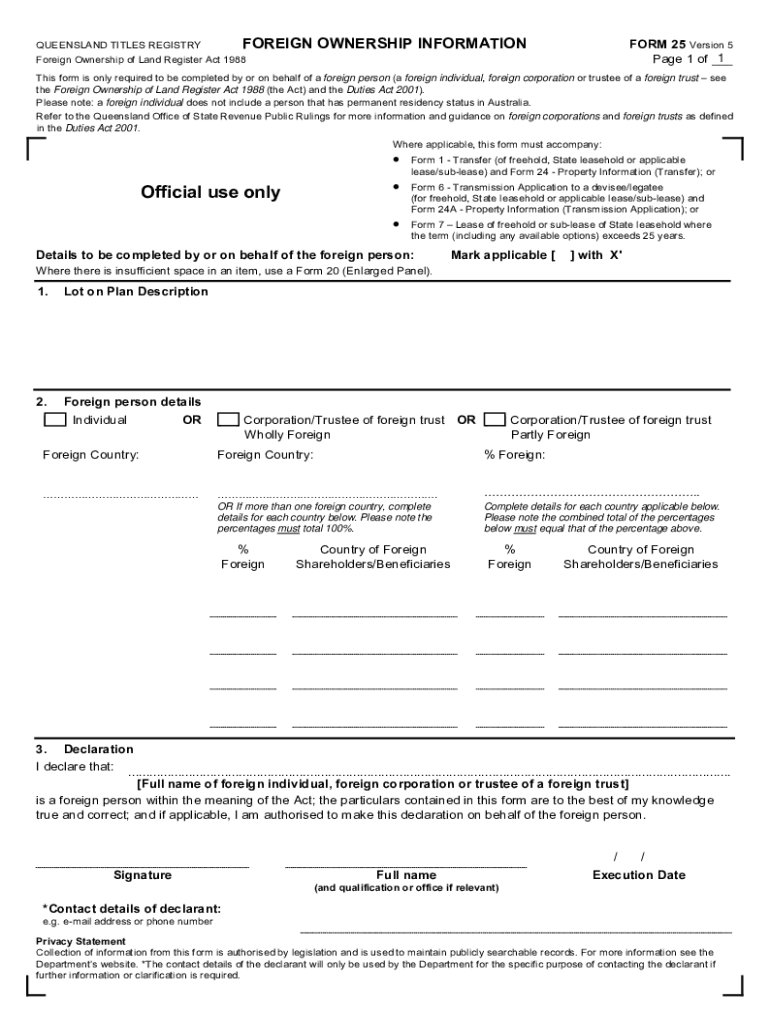 Fillable Online Titles Registry Form 25 - Foreign Ownership Information ...