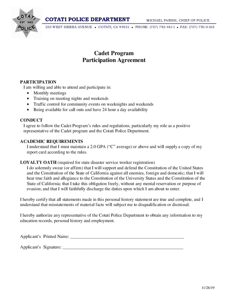 Fillable Online COTATI POLICE DEPARTMENT Fax Email Print - pdfFiller