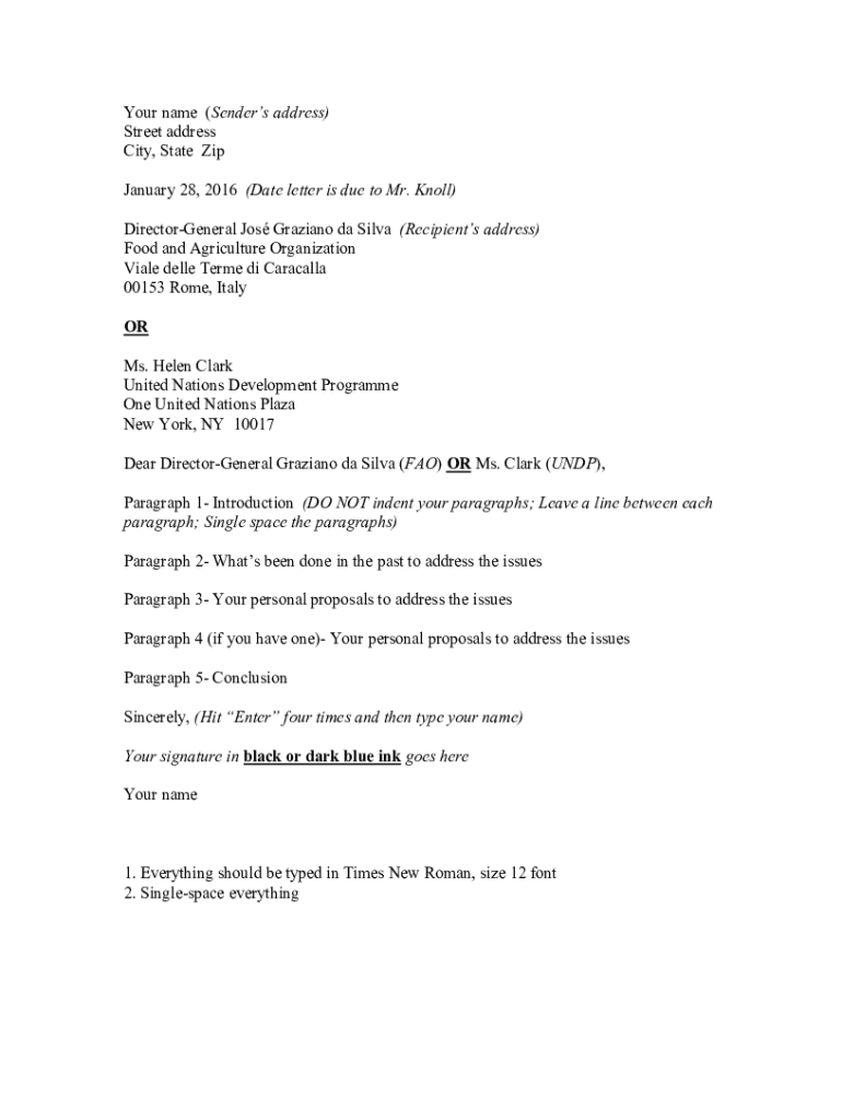 Fillable Online Business Letter Format FAO and UNDP Fax Email Print ...