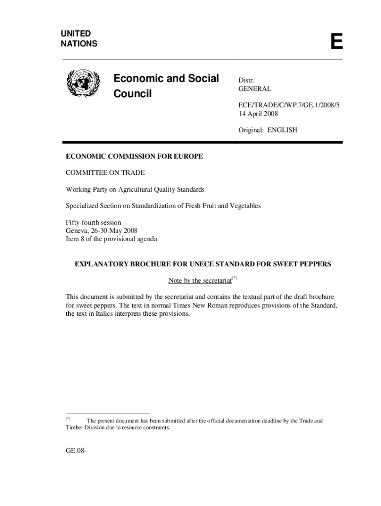 Fillable Online EXPLANATORY BROCHURE FOR UNECE STANDARD FOR SWEET PEPPERS Fax Email Print ...